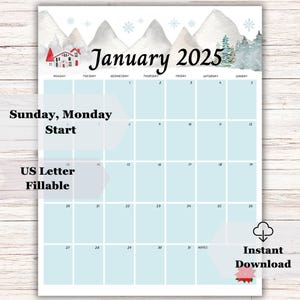 EDITABLE January 2025 Calendar, Printable New Year 2025 Planner, Snowy ...