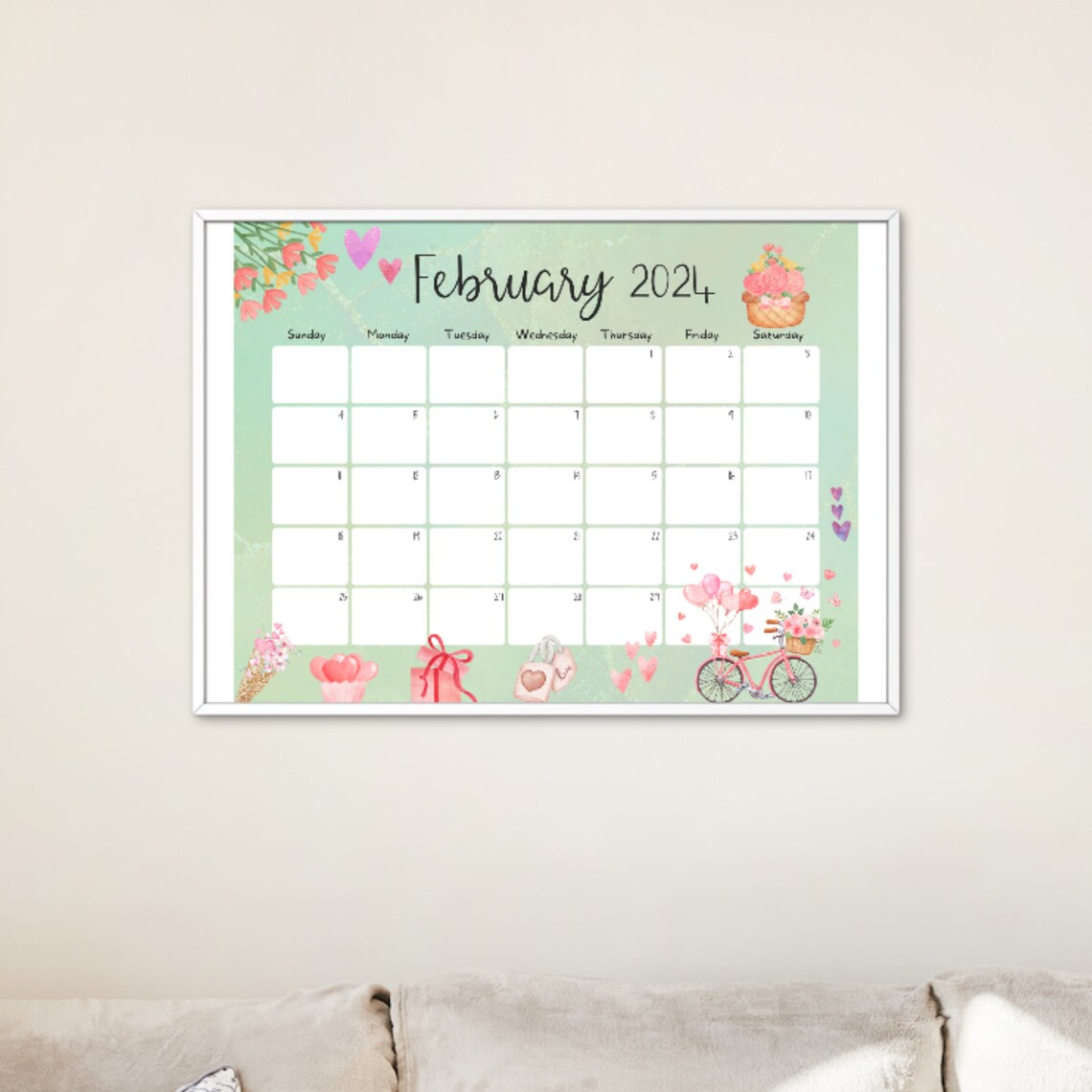 EDITABLE February 2024 Calendar, Valentines Day, Winter Calendar ...