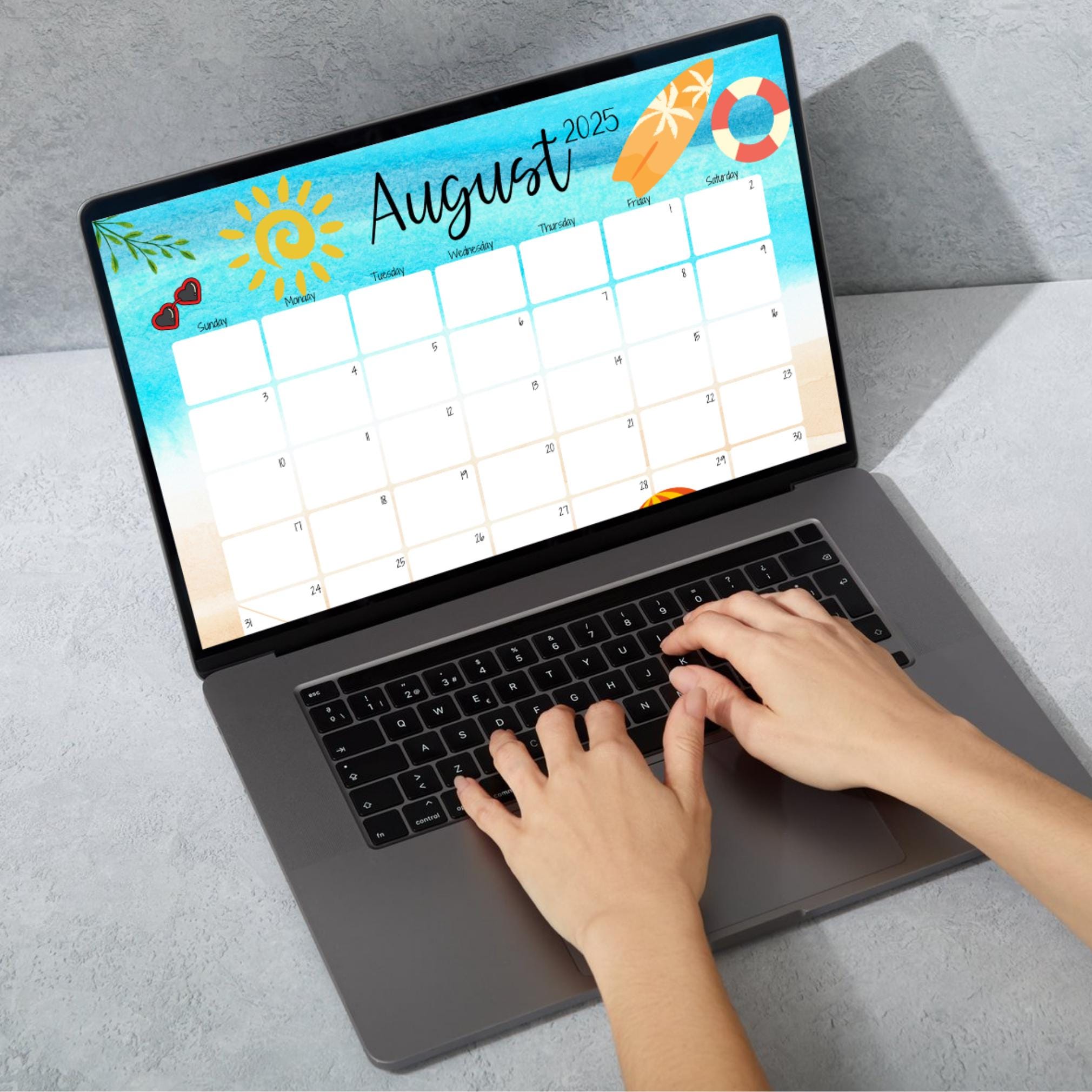 EDITABLE August 2025 Calendar, Beautiful Summer, Cute Penguins ...