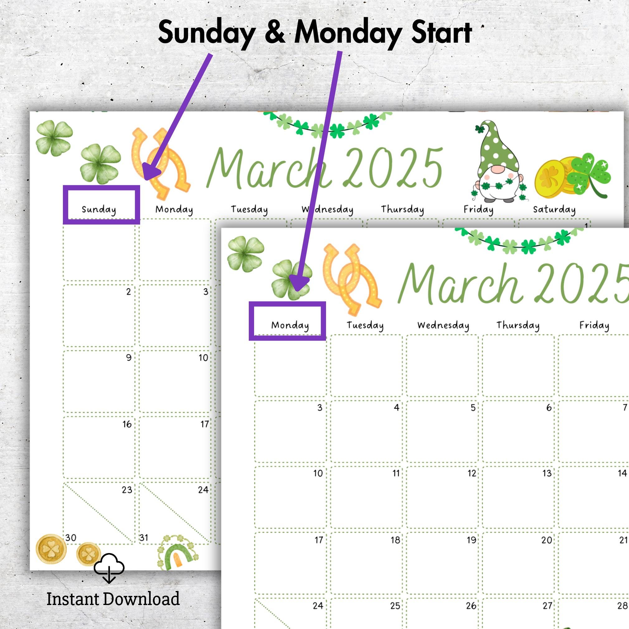 EDITABLE March 2025 Calendar, Happy St. Patrick's Day, Horseshoe, Green ...