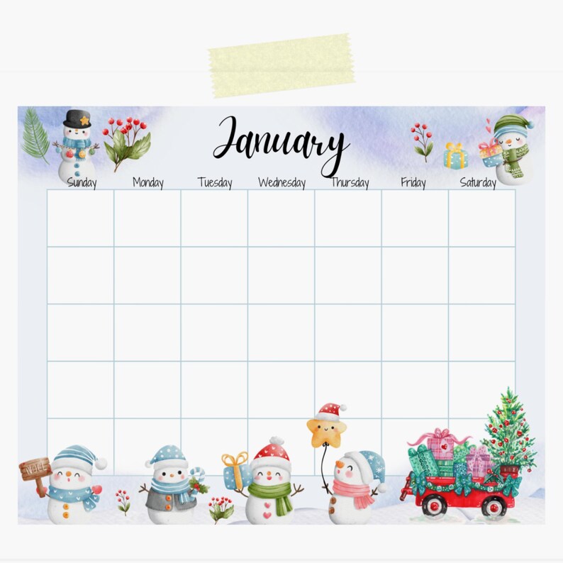 EDITABLE January Calendar, Undated Blank Monthly Calendar, Fill in Your ...
