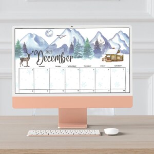 EDITABLE December 2024 Calendar, Beautiful Winter, Snowy Mountains ...