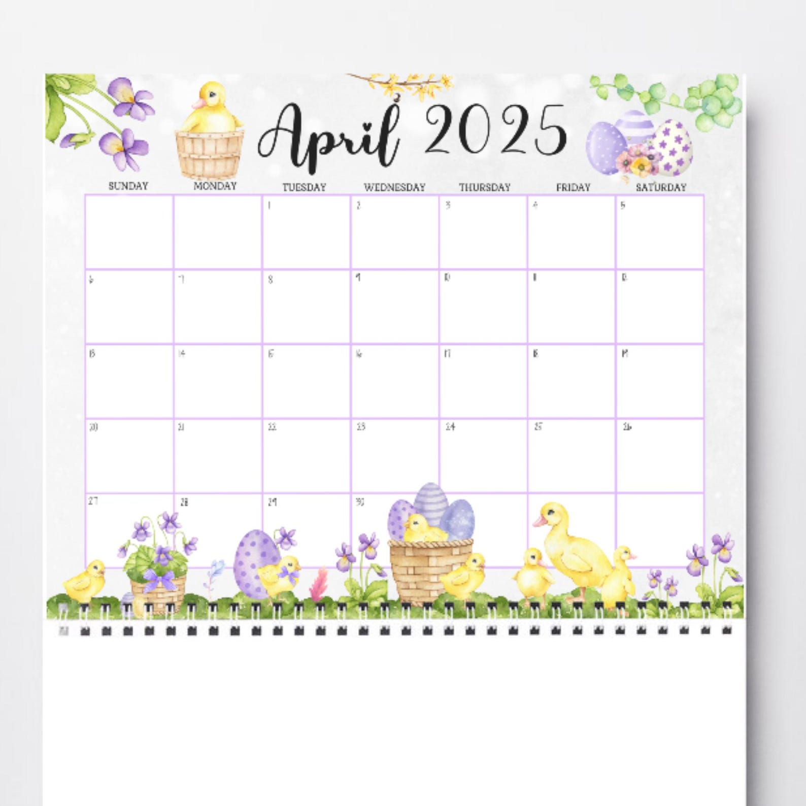 EDITABLE April 2025 Calendar, Happy Easter Day, Cute Ducks Chicken ...