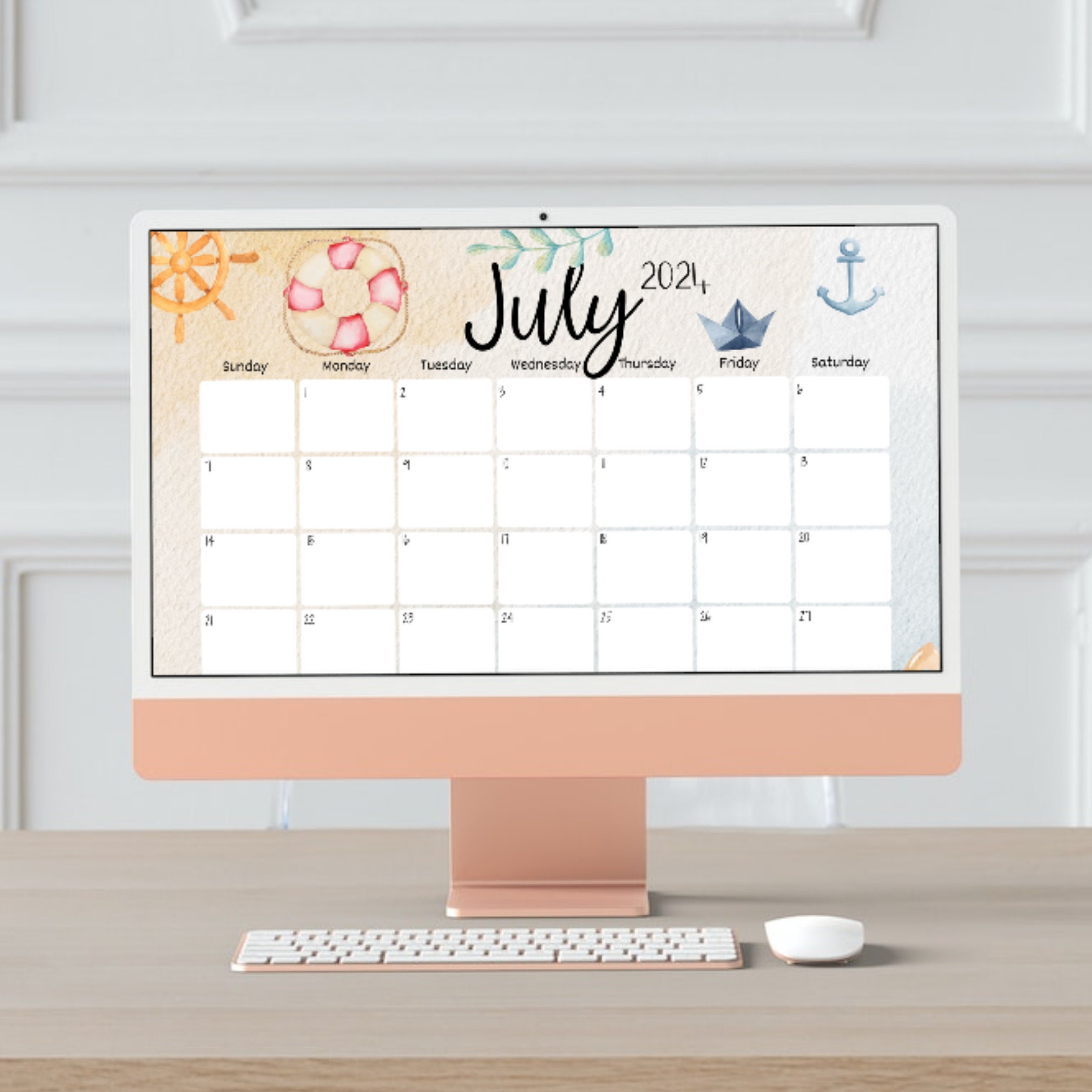 EDITABLE July 2024 Calendar, Beautiful Colorful Summer, Monthly Planner ...