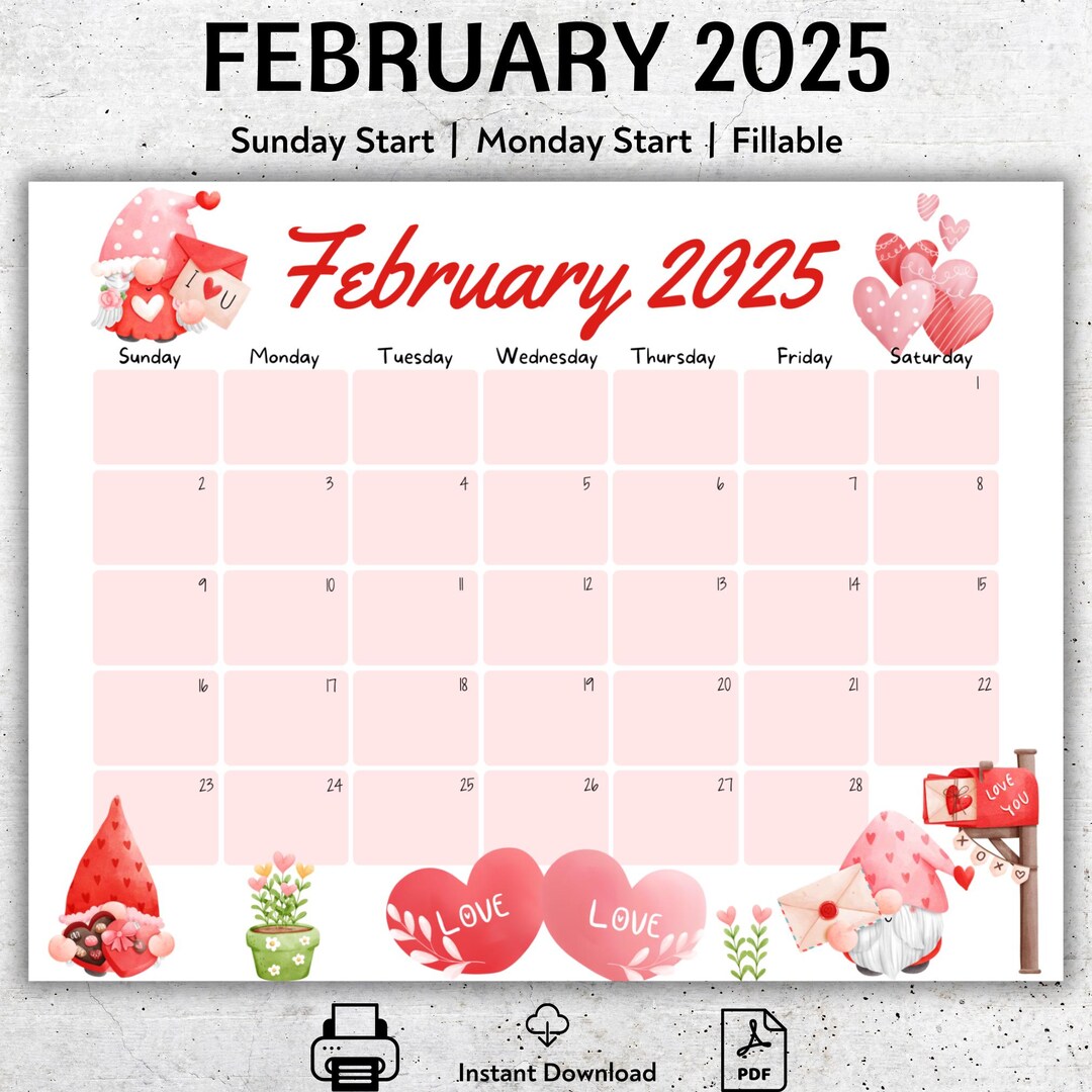 EDITABLE February 2025 Calendar, Valentine's Day, Homeschool, Loving ...
