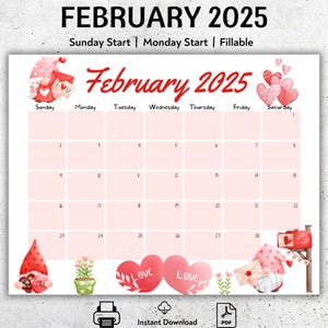 EDITABLE February 2025 Calendar, Valentine's Day, Homeschool, Loving ...