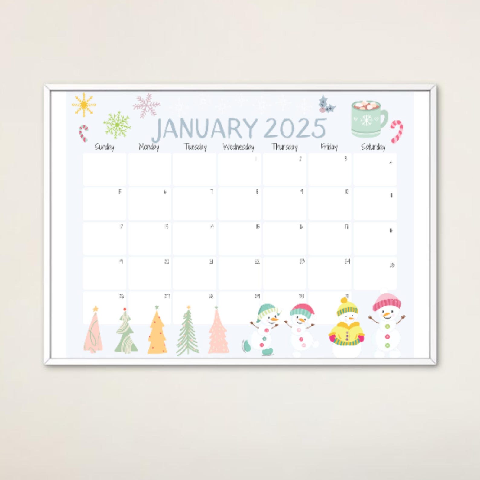 EDITABLE January 2025 Calendar, Beautiful Winter, Happy Snowmen, New ...