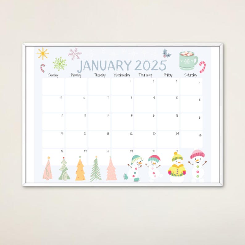 EDITABLE January 2025 Calendar, Beautiful Winter, Happy Snowmen, New ...