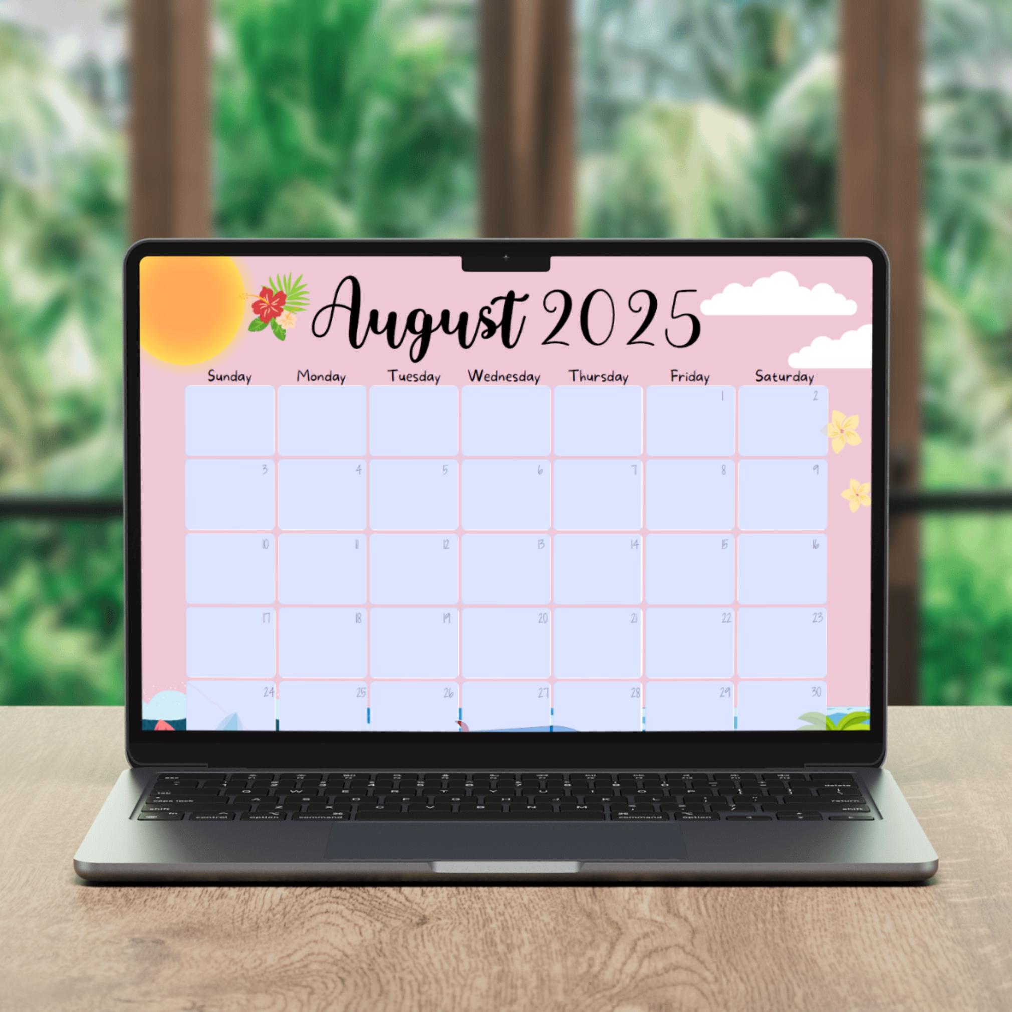 EDITABLE August 2025 Calendar, Printable Vacation Planner, Wonderful ...