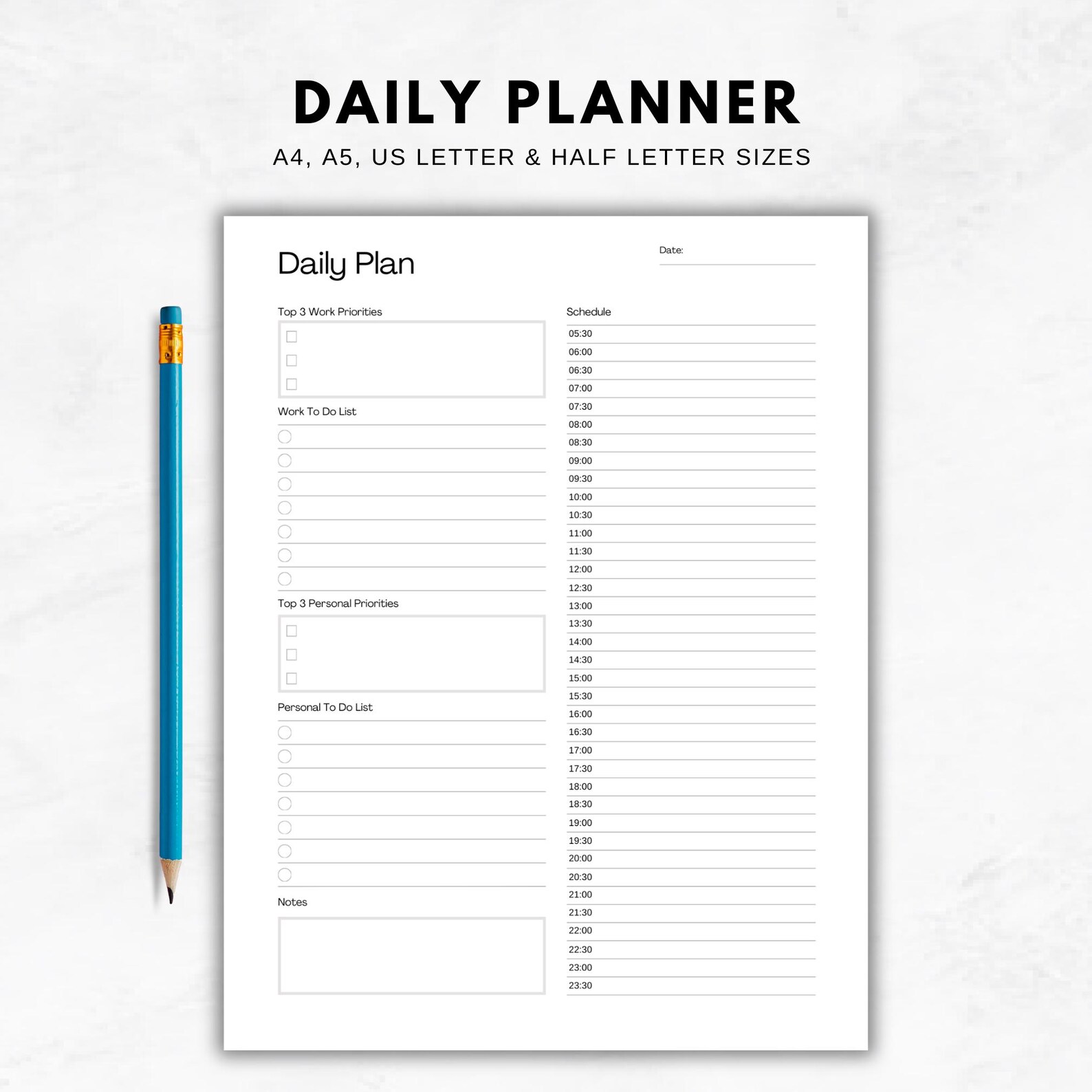 Daily Planner Printable, Minimalist Fillable PDF Template, A4 A5 US ...