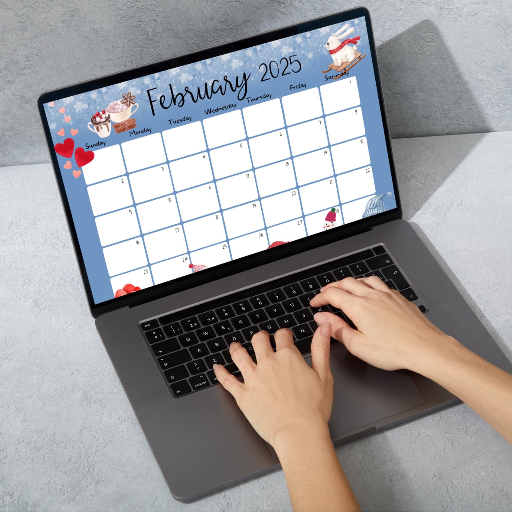 EDITABLE February 2025 Calendar, Beautiful Winter, Snowman and Penguins ...