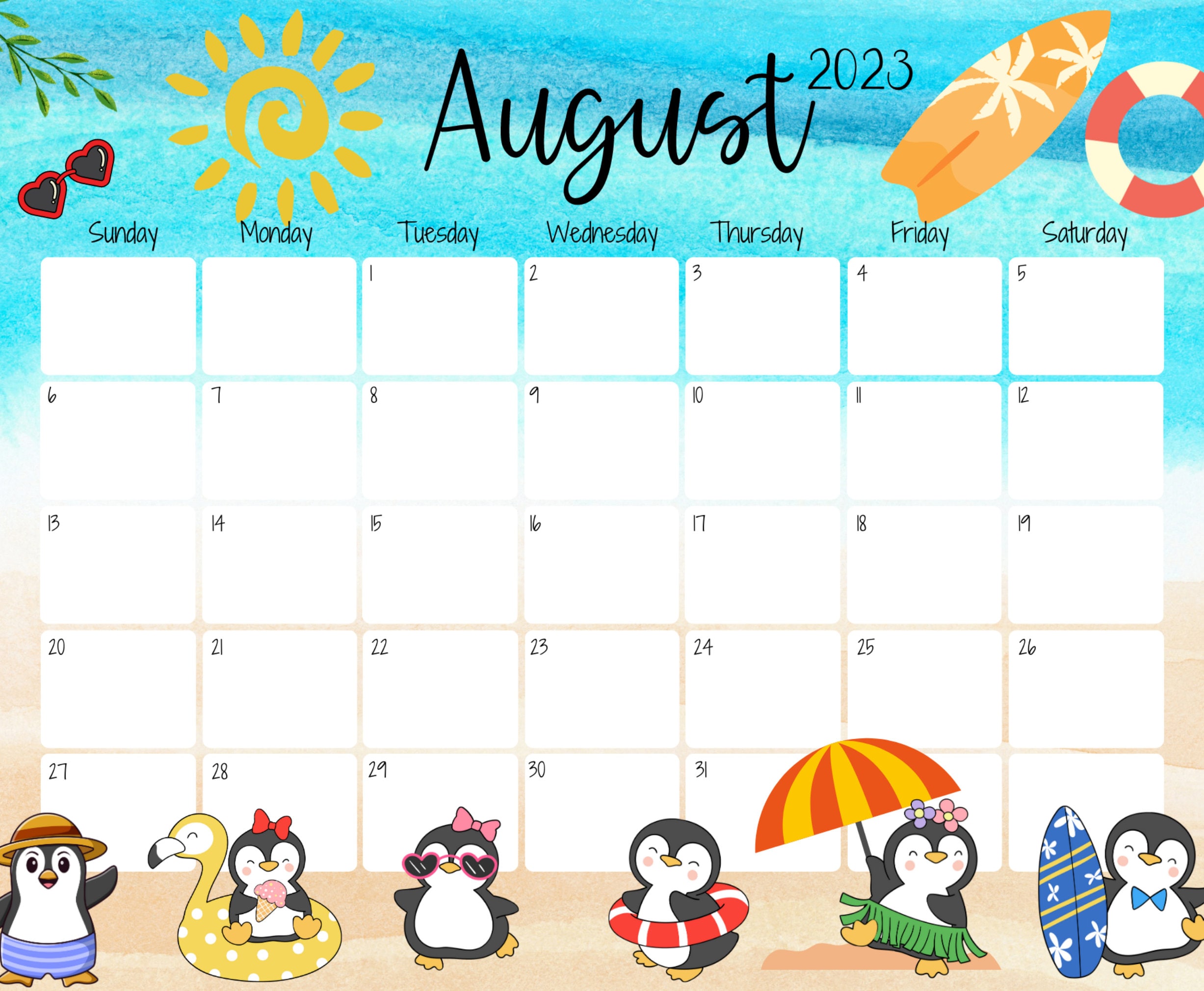 Colorful August Calendar