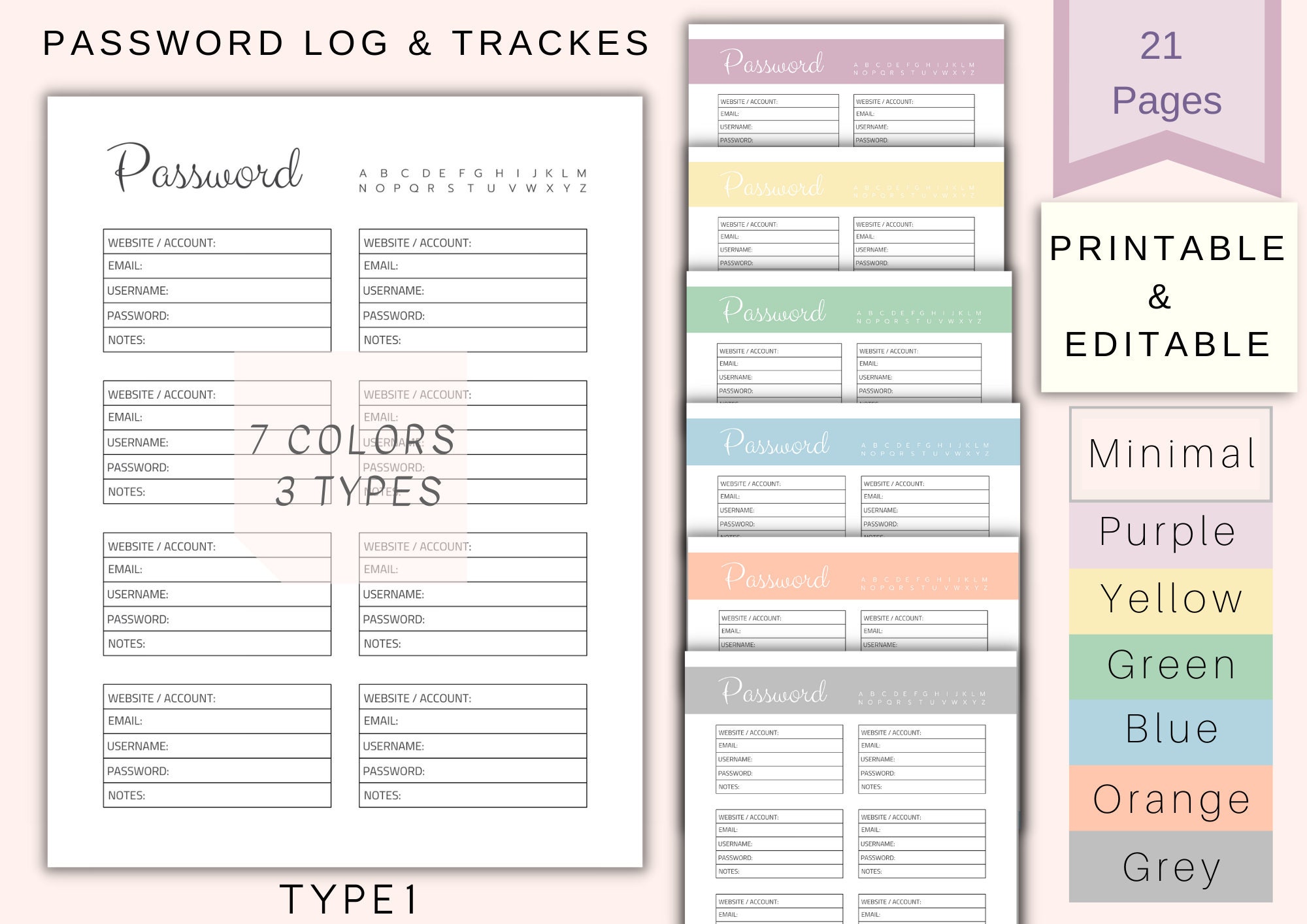 Printable Password Organizer Password Log Password Tracker - Etsy