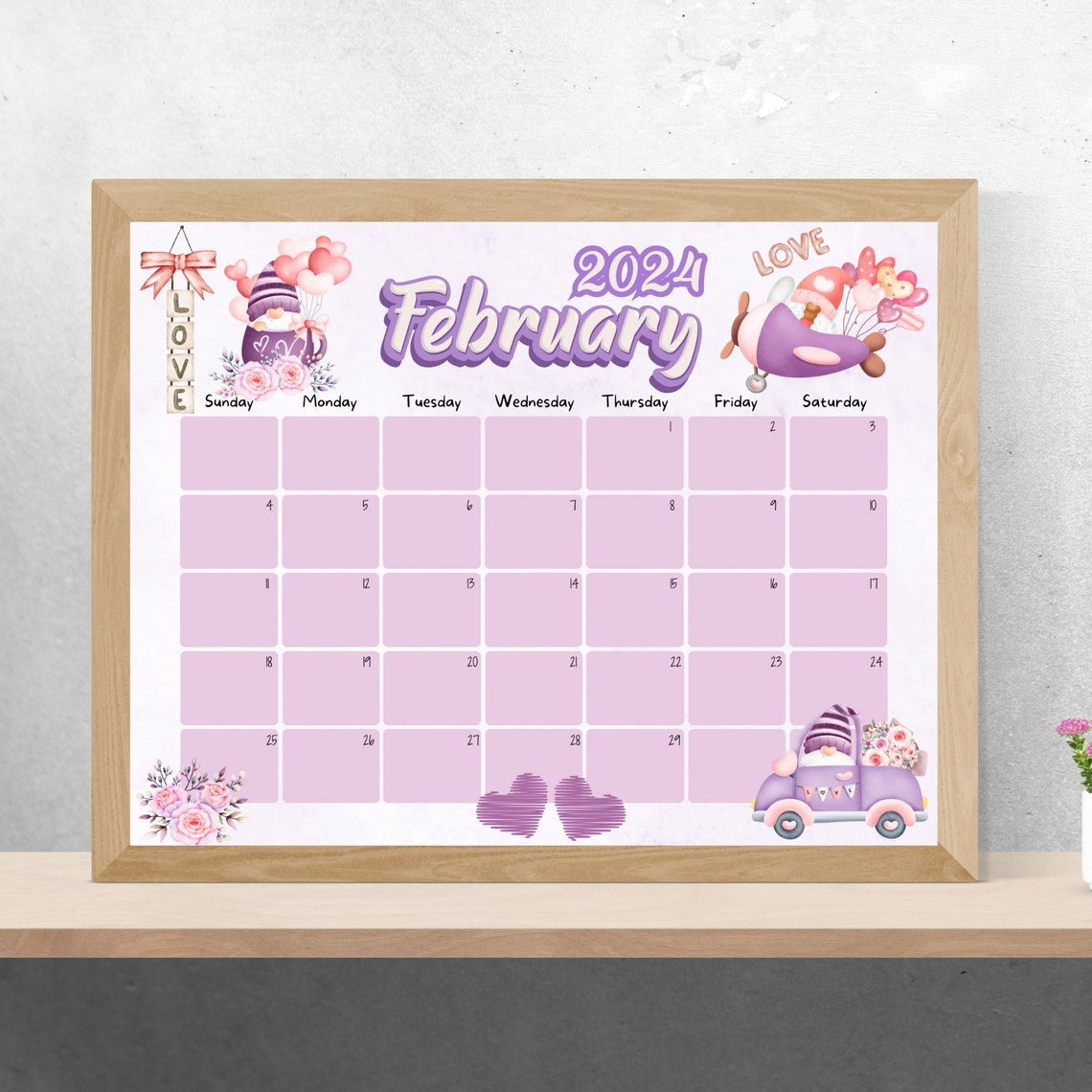 EDITABLE February 2024 Calendar, Valentine's Day, Homeschool, Loving ...