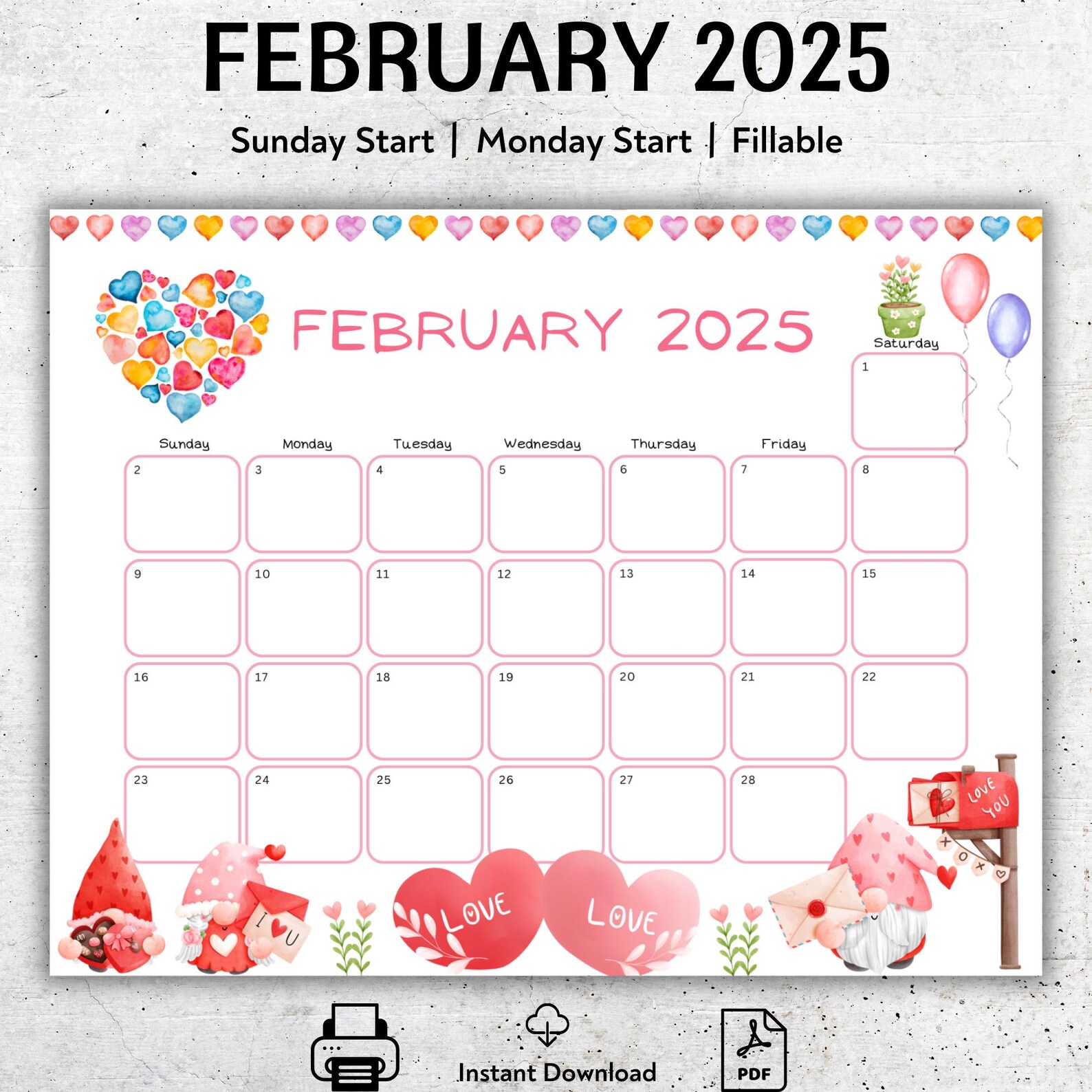 EDITABLE February 2025 Calendar, Valentine's Day, Homeschool, Loving ...