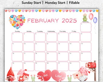 EDITABLE February 2025 Calendar, Valentine's Day, Homeschool, Loving ...