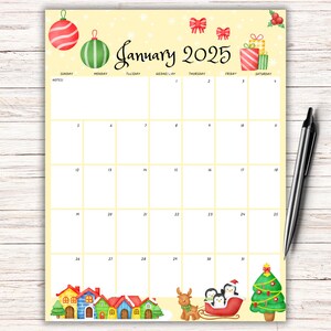 EDITABLE January 2025 Calendar, Cute Penguins, Happy New Year ...