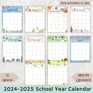 School Year Calendar 2024-2025 From September to June, Printable ...