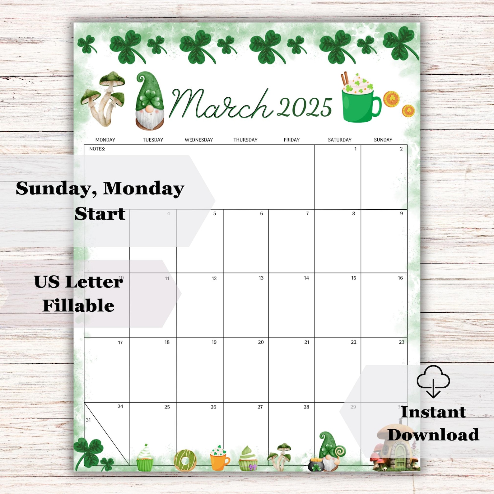 EDITABLE March 2025 Calendar, Printable March Calendar, Fillable March ...
