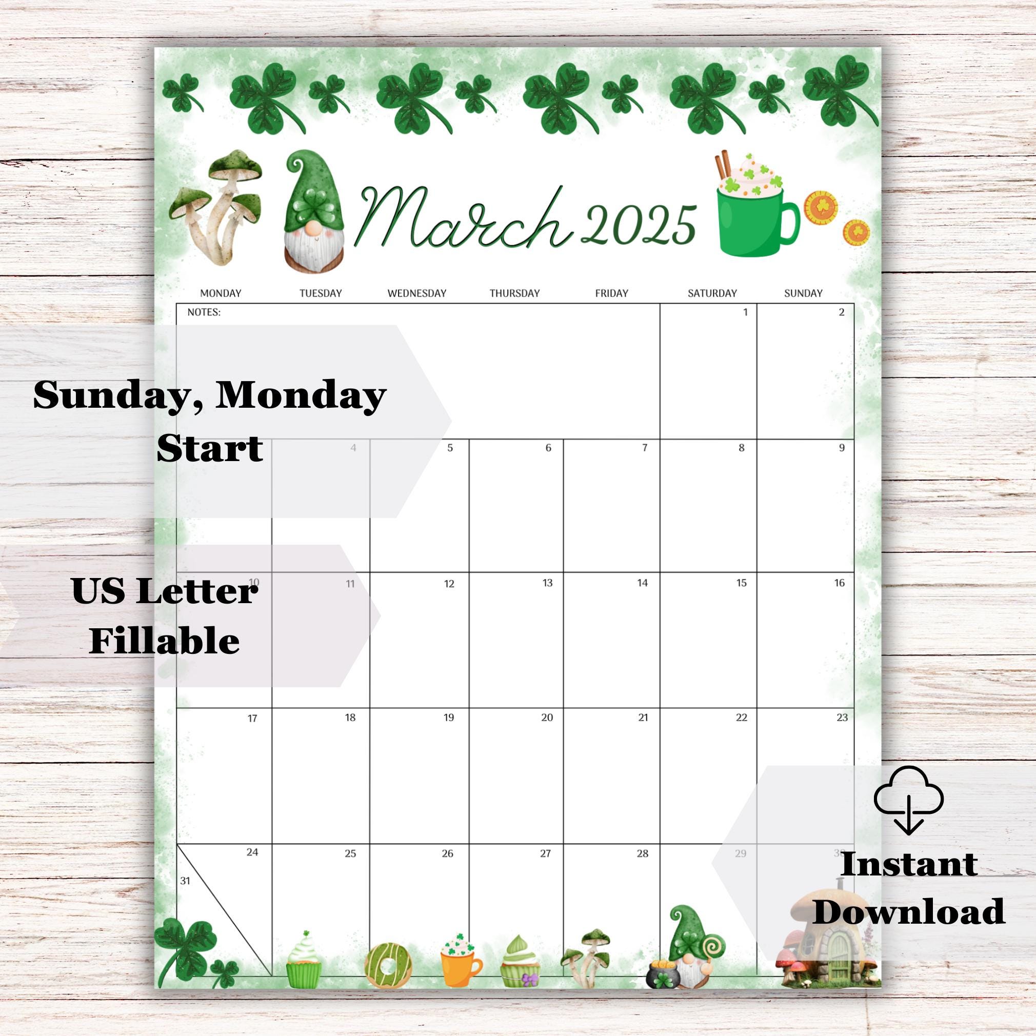 EDITABLE March 2025 Calendar, Printable March Calendar, Fillable March ...