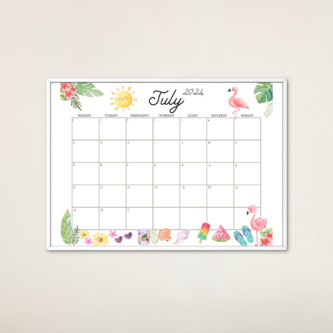 EDITABLE July 2024 Calendar, Beautiful Colorful Summer, Monthly Planner ...