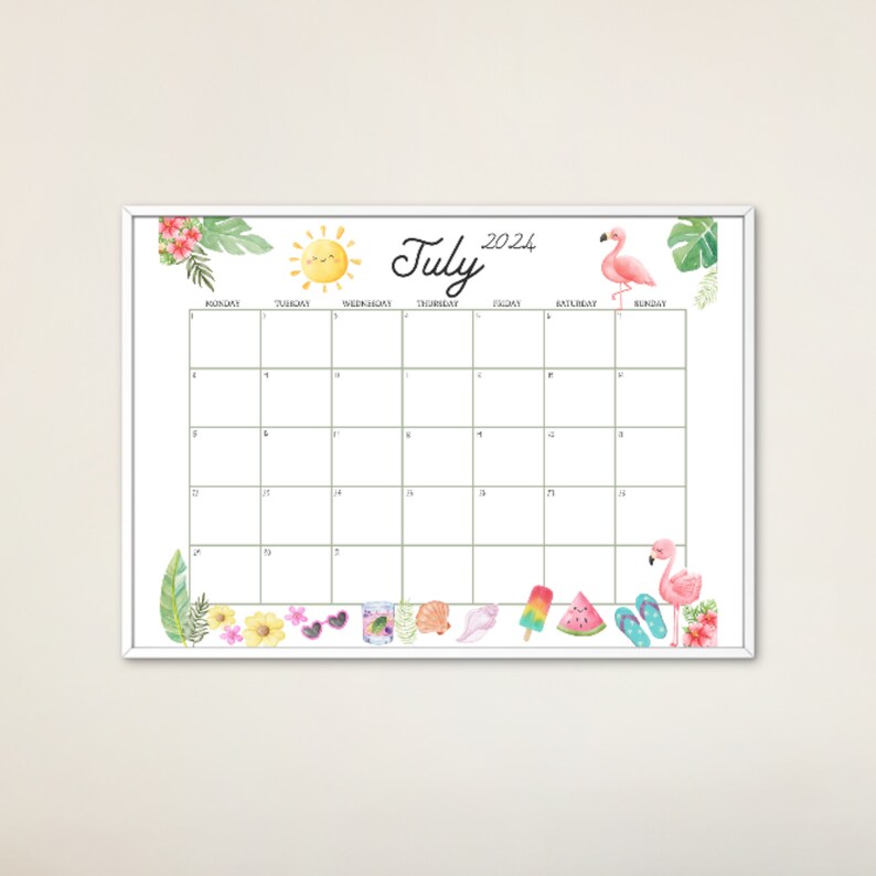 EDITABLE July 2024 Calendar, Beautiful Colorful Summer, Monthly Planner ...