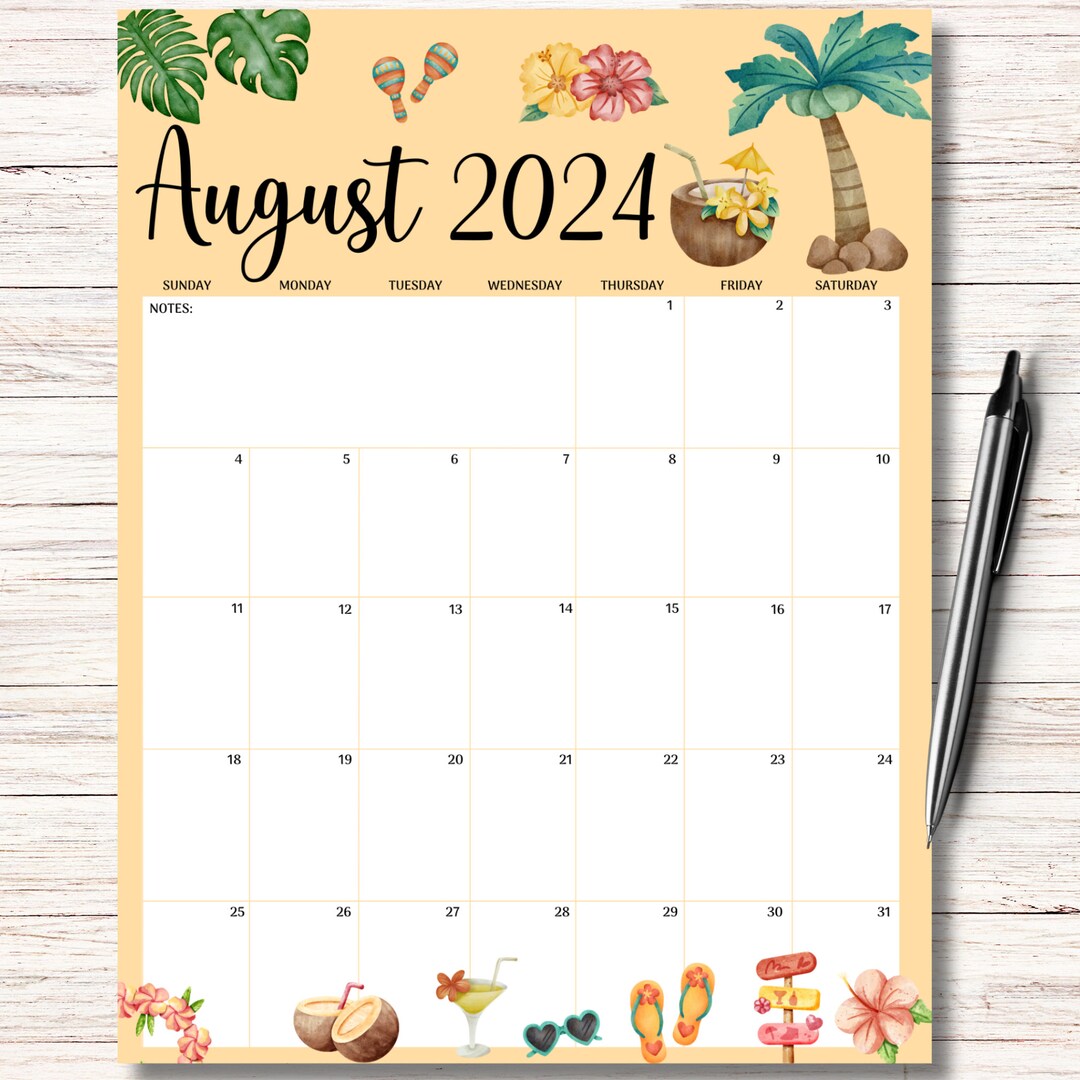EDITIERBARER Kalender August 2024, befüllbarer August-Kalender ...