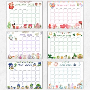 2026 Printable Fillable Gnome Calendar, 12-month Digital Planner ...