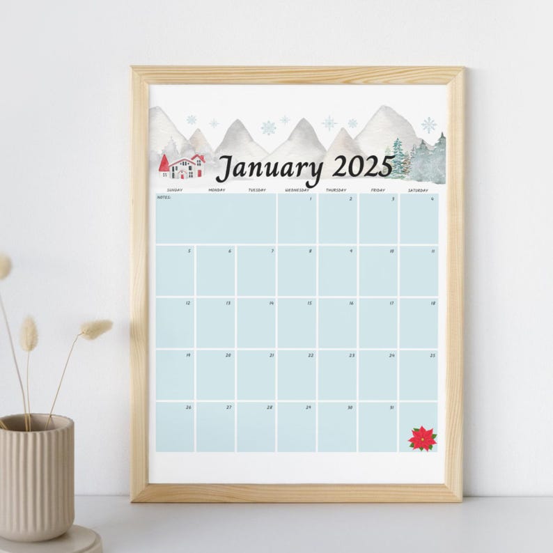 EDITABLE January 2025 Calendar, Printable New Year 2025 Planner, Snowy ...