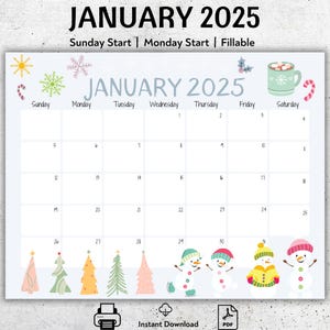 EDITABLE January 2025 Calendar, Beautiful Winter, Happy Snowmen, New ...