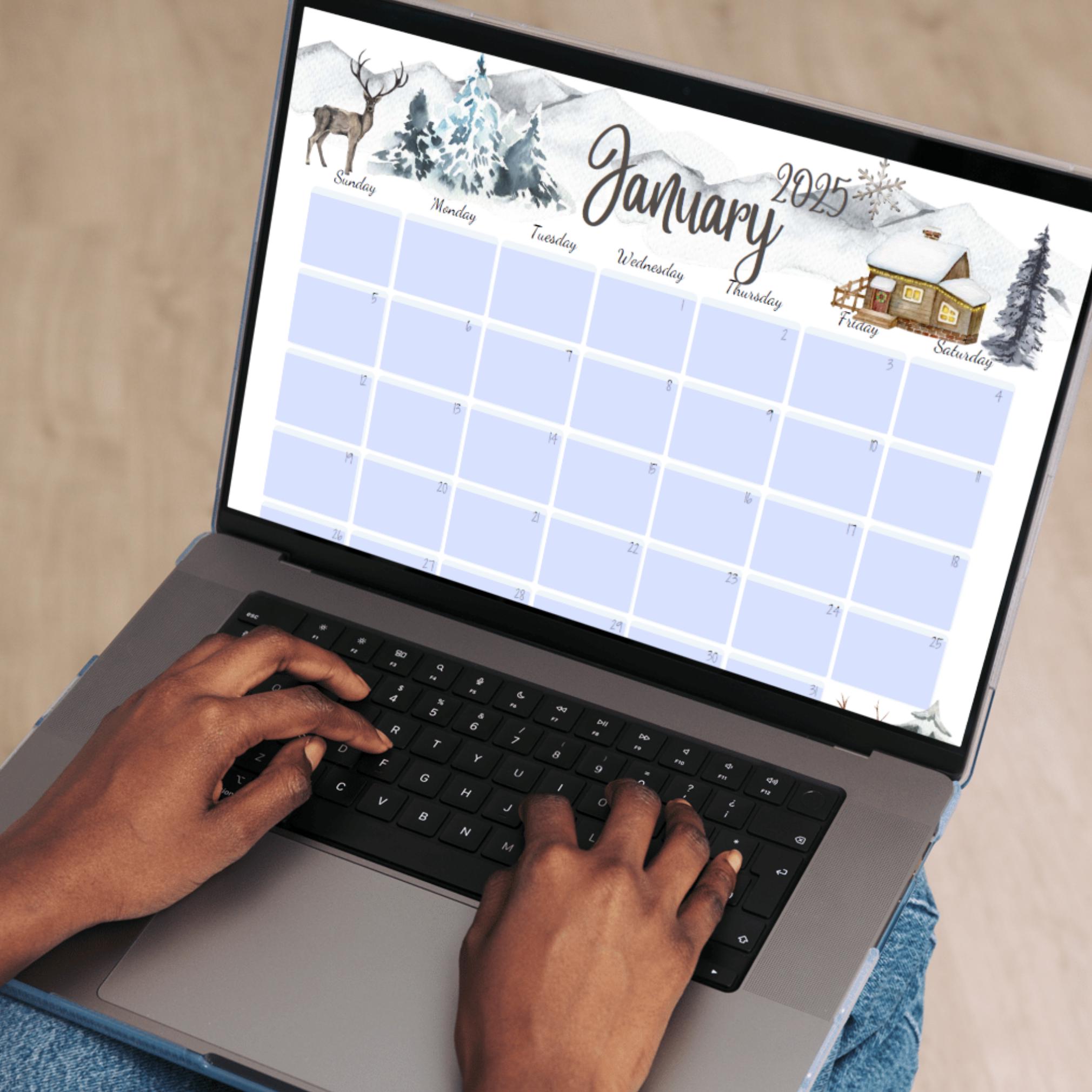 EDITABLE January 2025 Calendar, Beautiful Winter in a Countryside ...