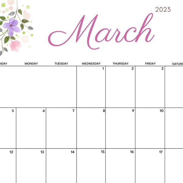 March Editable Calendar - Etsy