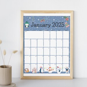 EDITABLE January 2025 Calendar, Beautiful Winter, Snowmen and Penguins ...