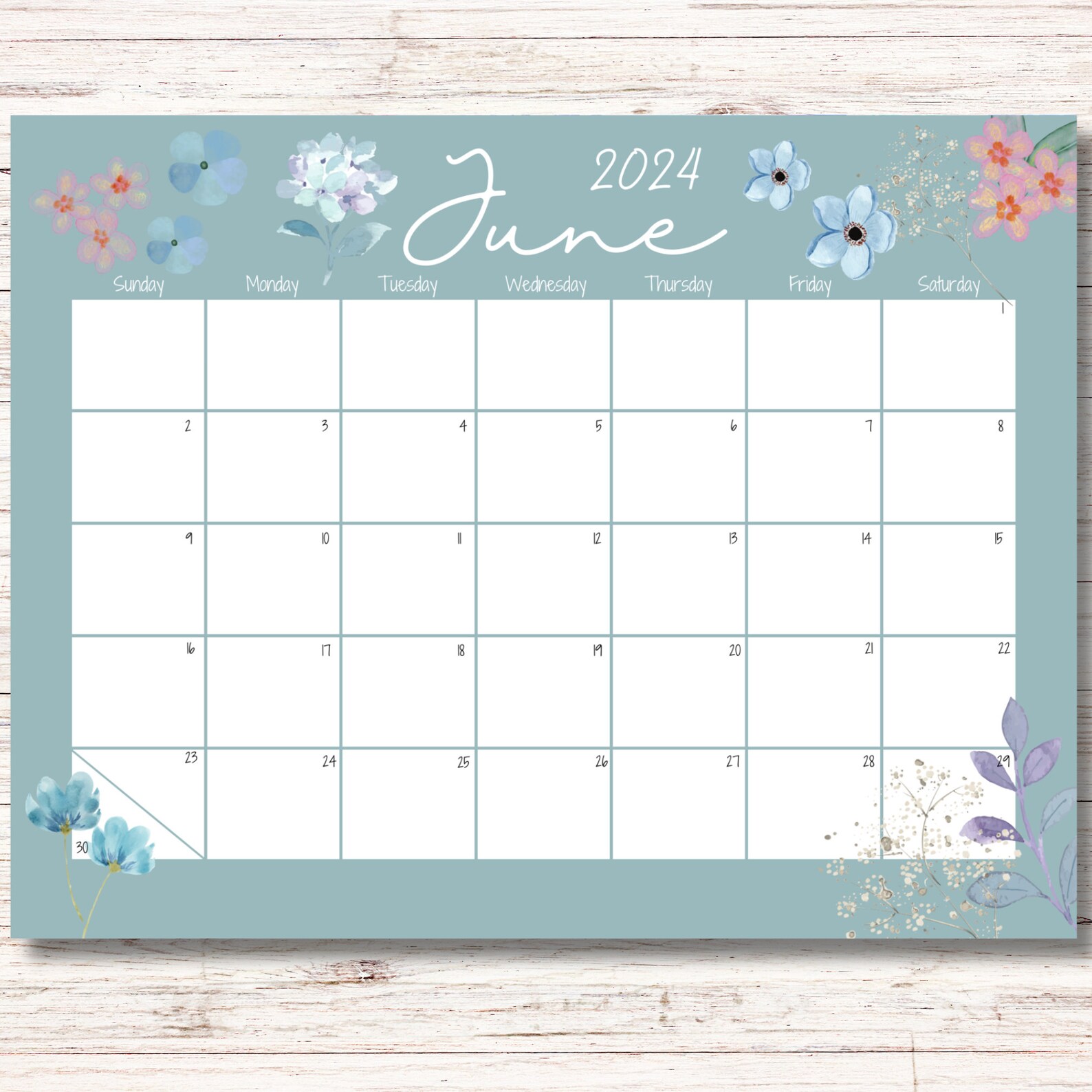 EDITABLE June 2024 Calendar, Beautiful Colorful Flowers, Printable ...