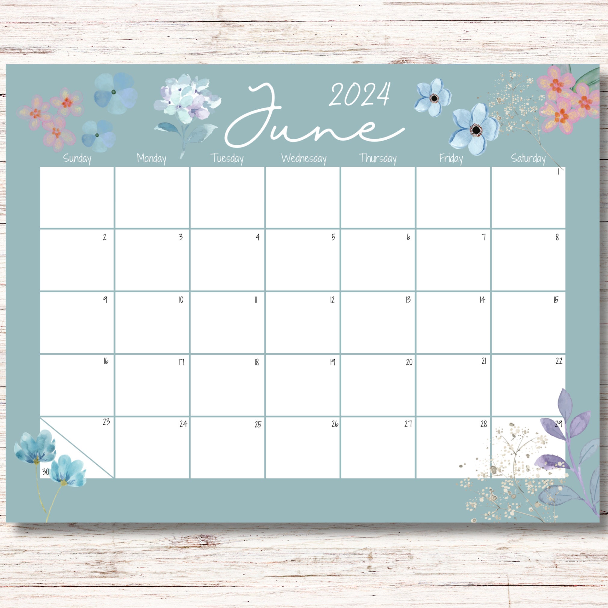 EDITABLE June 2024 Calendar, Beautiful Colorful Flowers, Printable ...