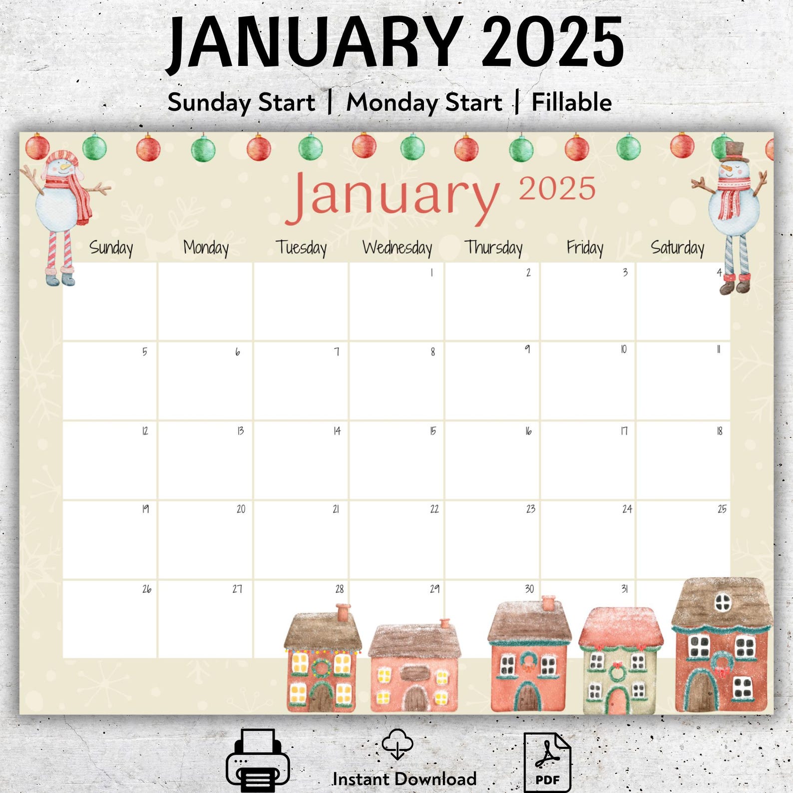 Editable January 2025 Calendar, Printable January Monthly Schedule ...