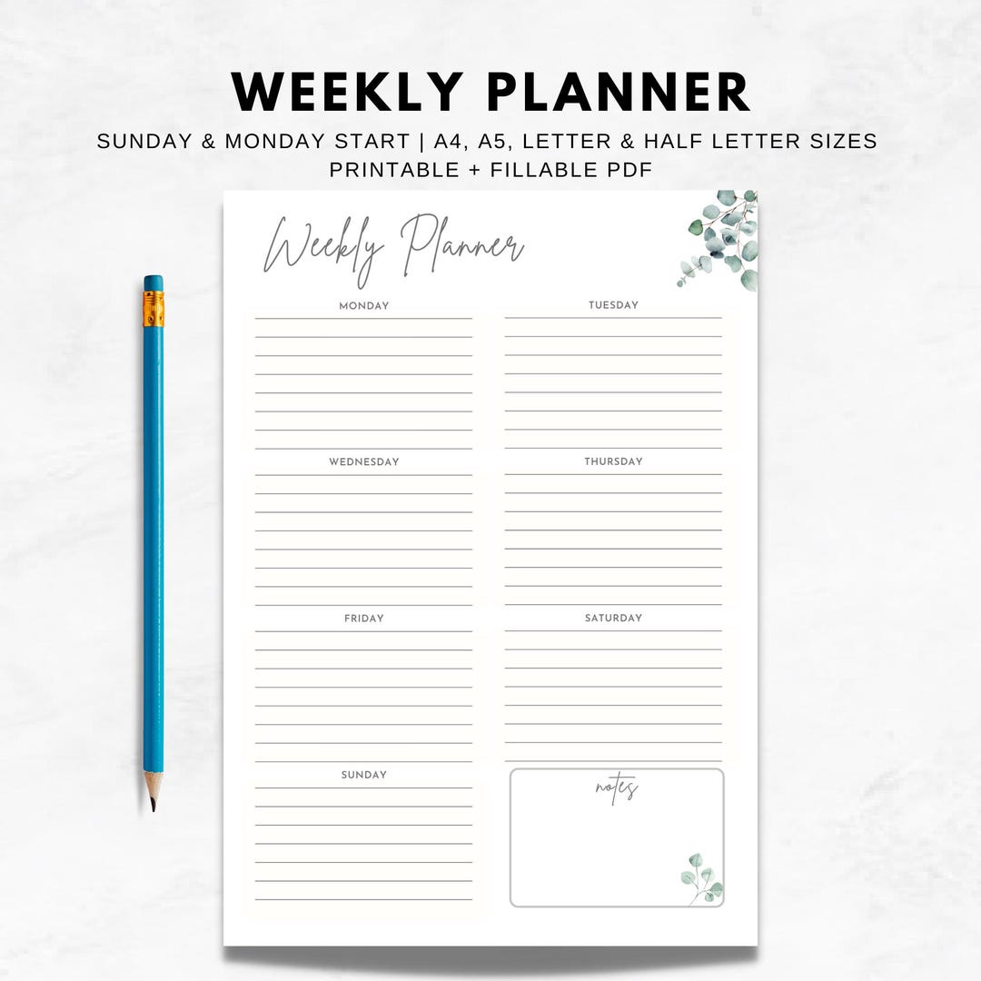 Simple Weekly Planner, Printable Weekly to Do List, Weekly Organizer ...