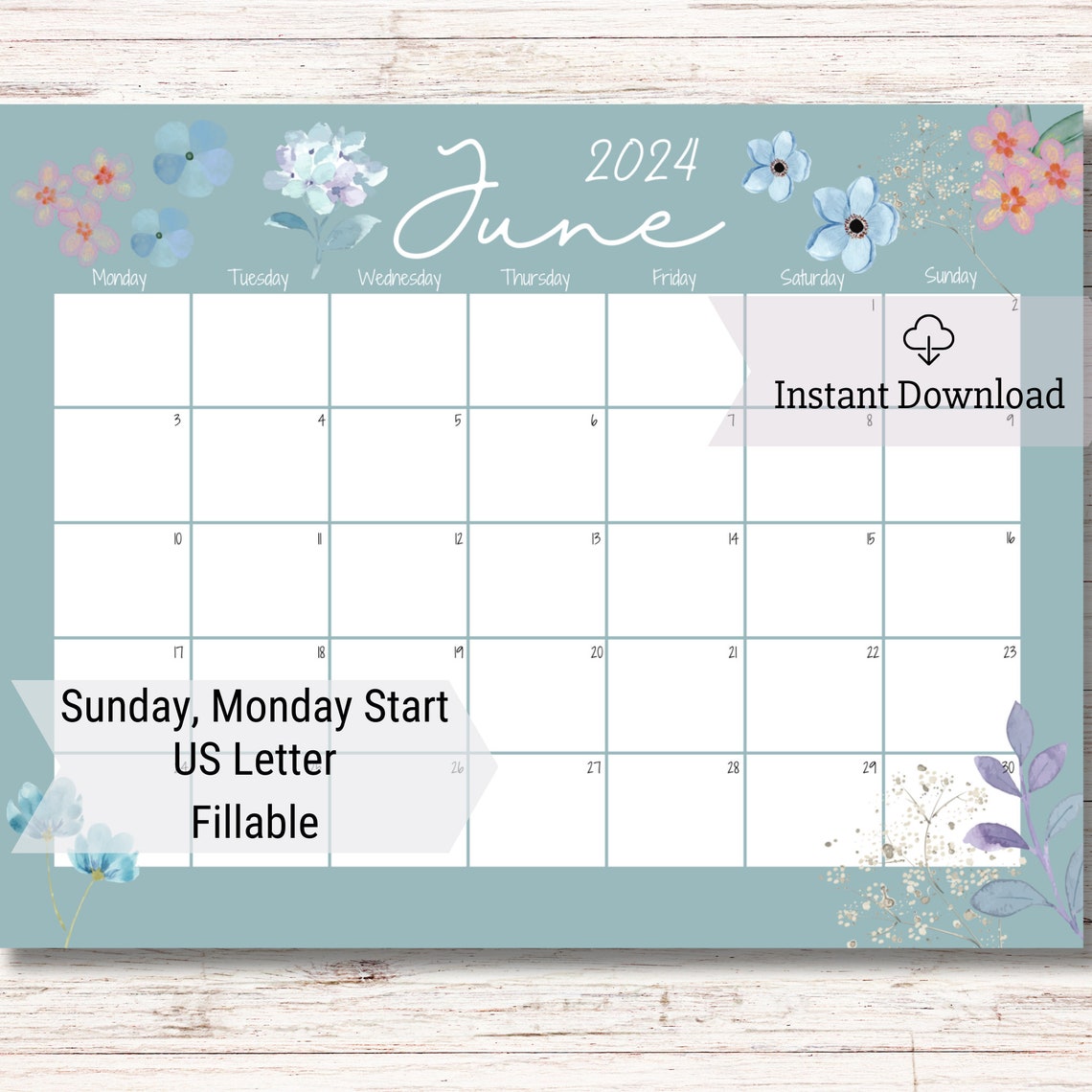EDITABLE June 2024 Calendar, Beautiful Colorful Flowers, Printable ...