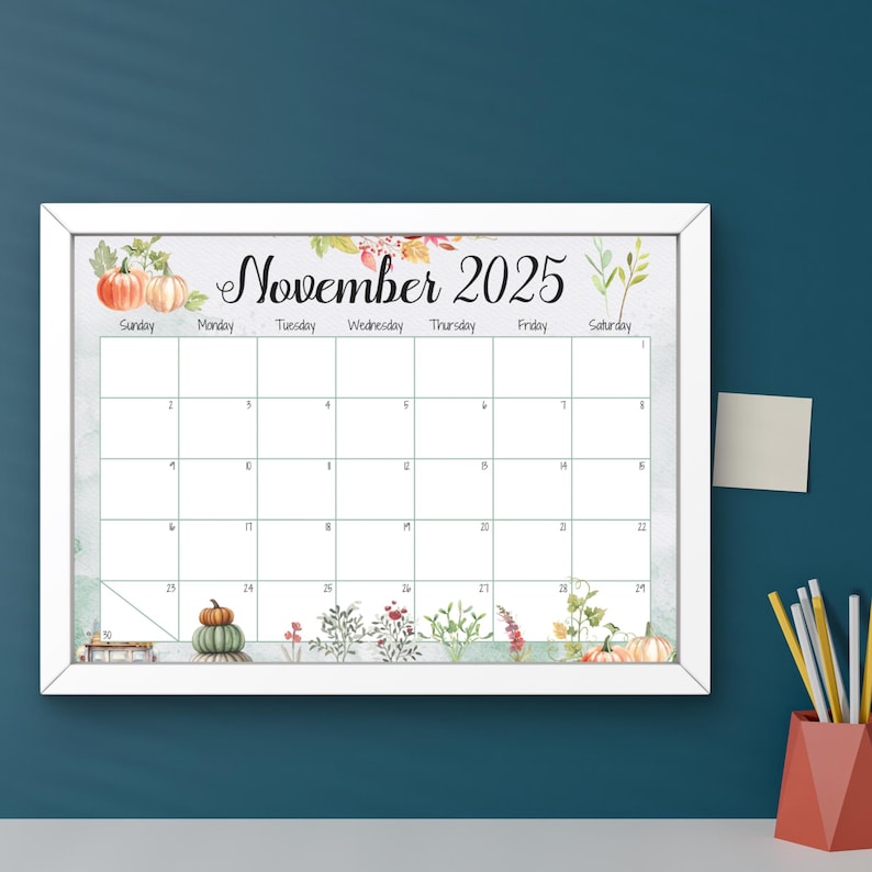EDITABLE November 2025 Calendar, Colorful Pumpkins, Printable Planner ...
