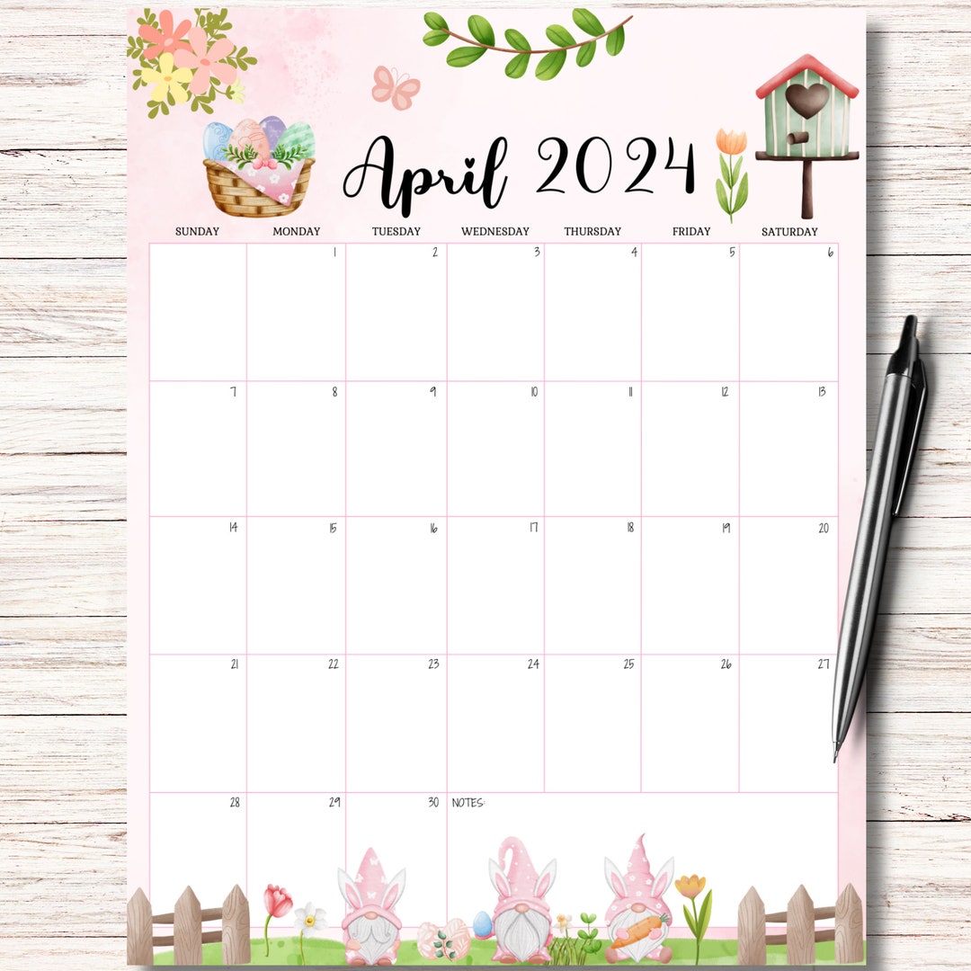 EDITABLE April 2024 Calendar, Happy Easter Day With Cute Gnomes ...
