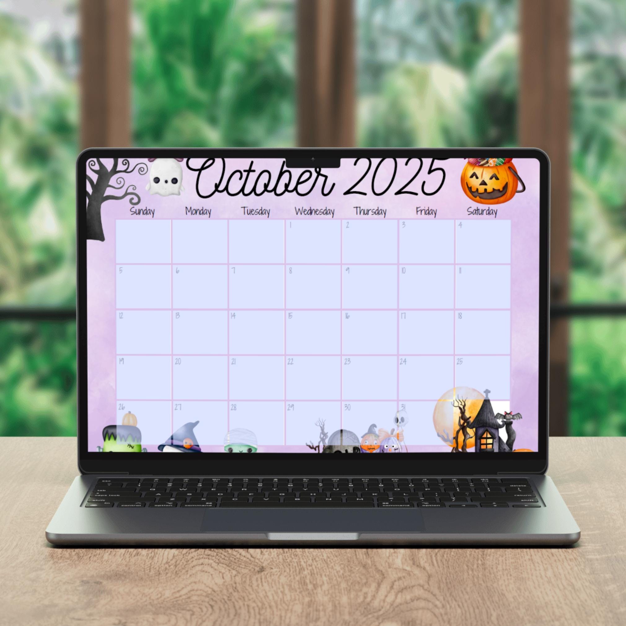 EDITABLE October 2025 Calendar, Happy Halloween, Pretty Ghost, Cute ...