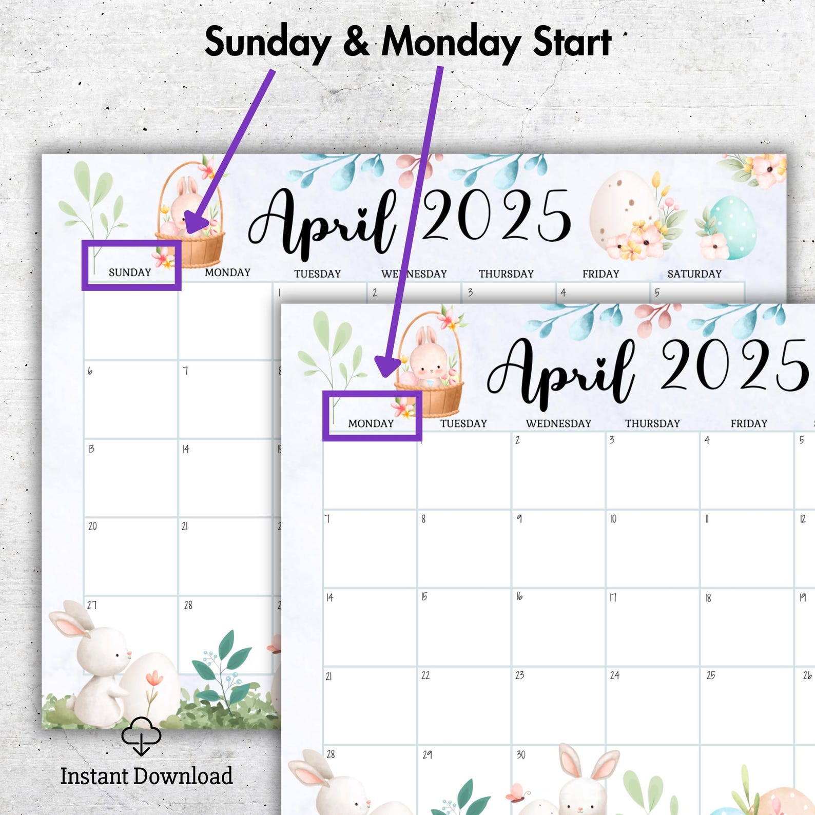 EDITABLE April 2025 Calendar, Happy Easter Day, Cute Bunnies, Printable ...