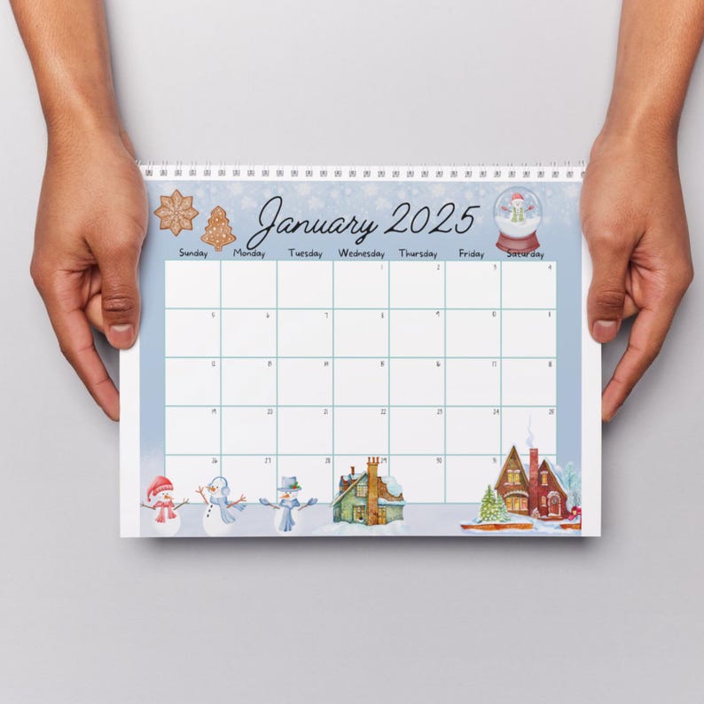 EDITABLE January 2025 Calendar, Beautiful Winter, Happy New Year ...