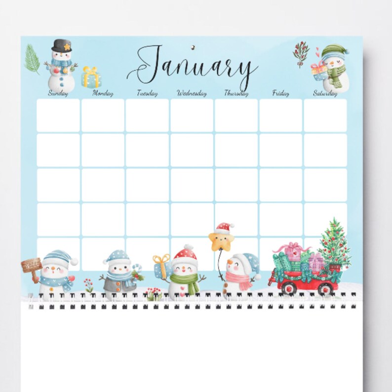 EDITABLE January Calendar, Beautiful Winter, Happy Snowmen, New Year ...