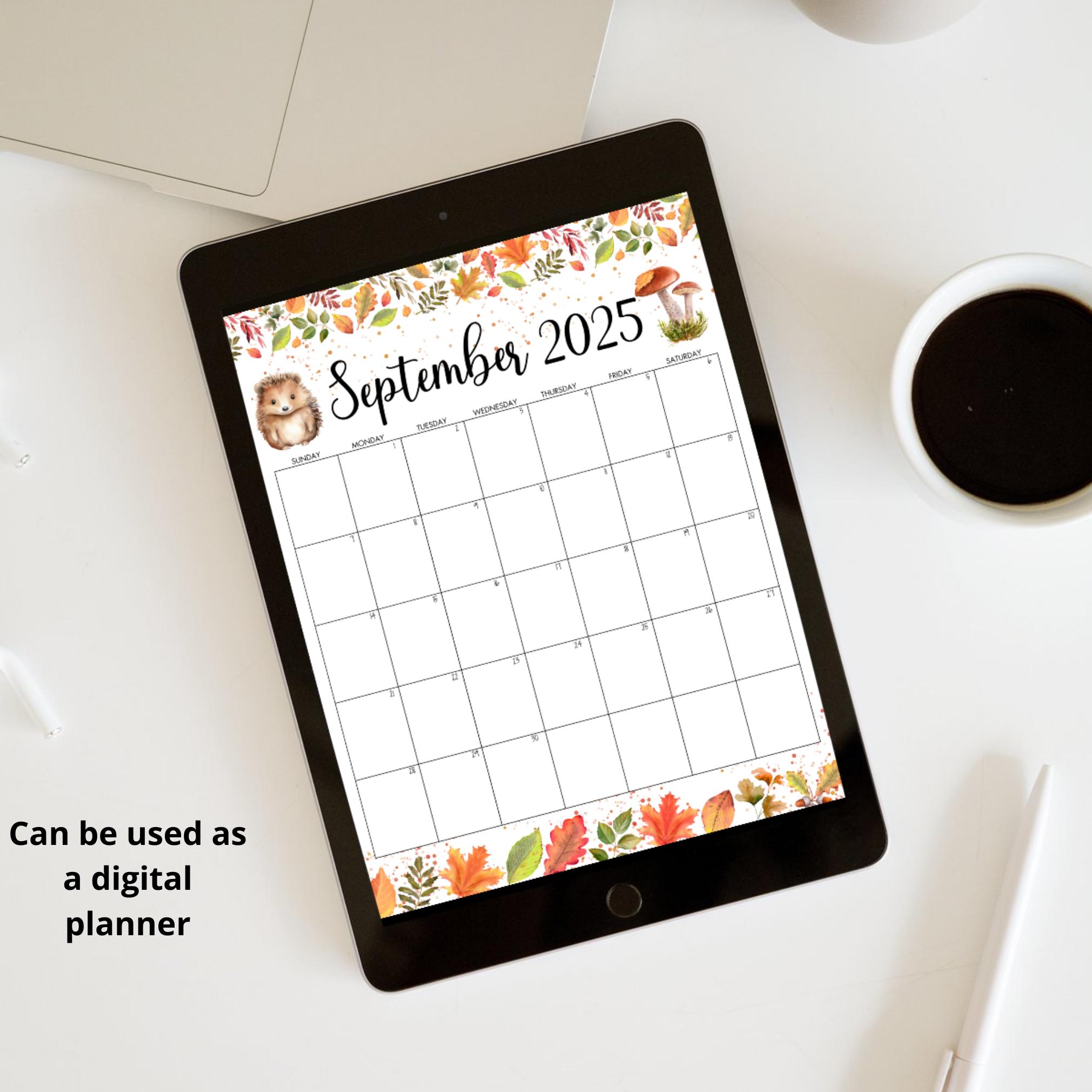 EDITABLE September 2025 Calendar, Autumn Colors, Printable, Fillable ...