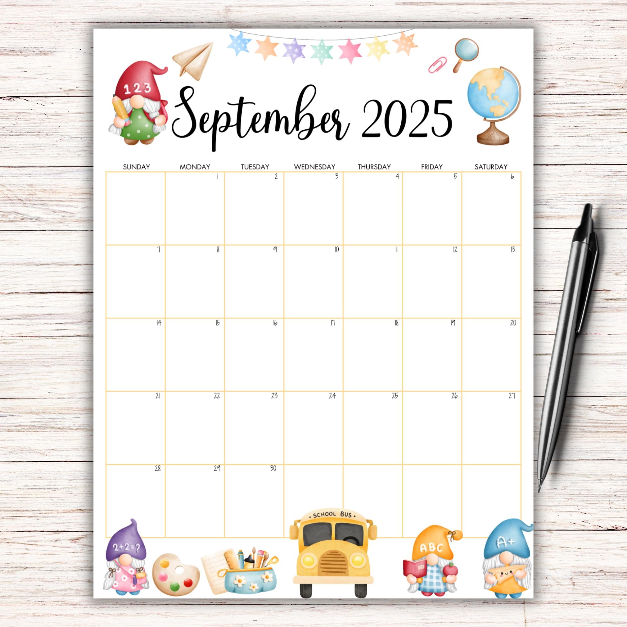 EDITABLE September 2025 Calendar, School Time, Back to School ...