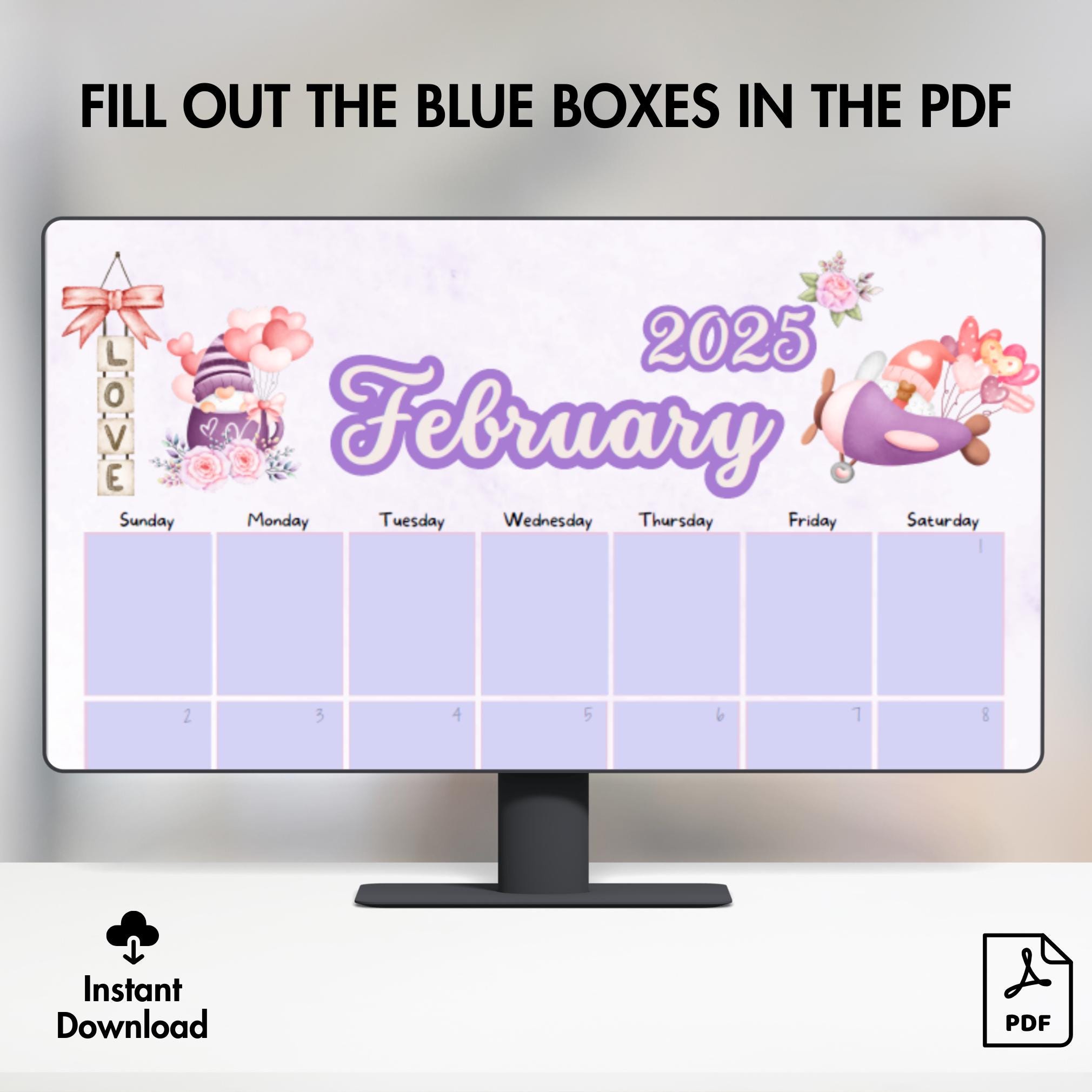 EDITABLE February 2025 Calendar, Printable February 2025 Monthly ...