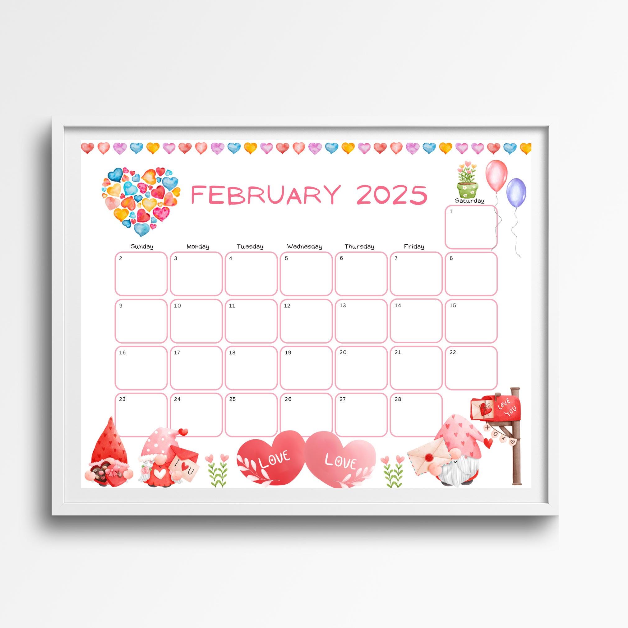 EDITABLE February 2025 Calendar, Valentine's Day, Homeschool, Loving ...