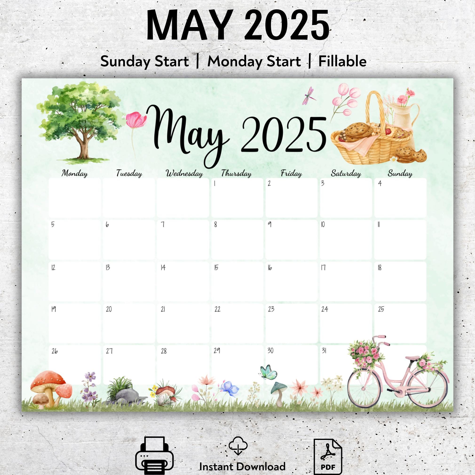 EDITABLE May 2025 Calendar, Colorful Flowers, Beautiful Spring ...