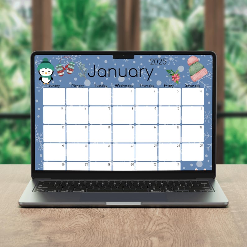 EDITABLE January 2025 Calendar, Beautiful Winter, Snowmen and Penguins ...